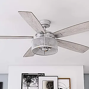 Honeywell Ceiling Fans Carnegie, 52 Inch Industrial Style Indoor LED Ceiling Fan with Light, Remote Control, Dual Mounting Options, 5 Dual Finish Blades, Reversible Airflow - 51460-01 (Pewter)