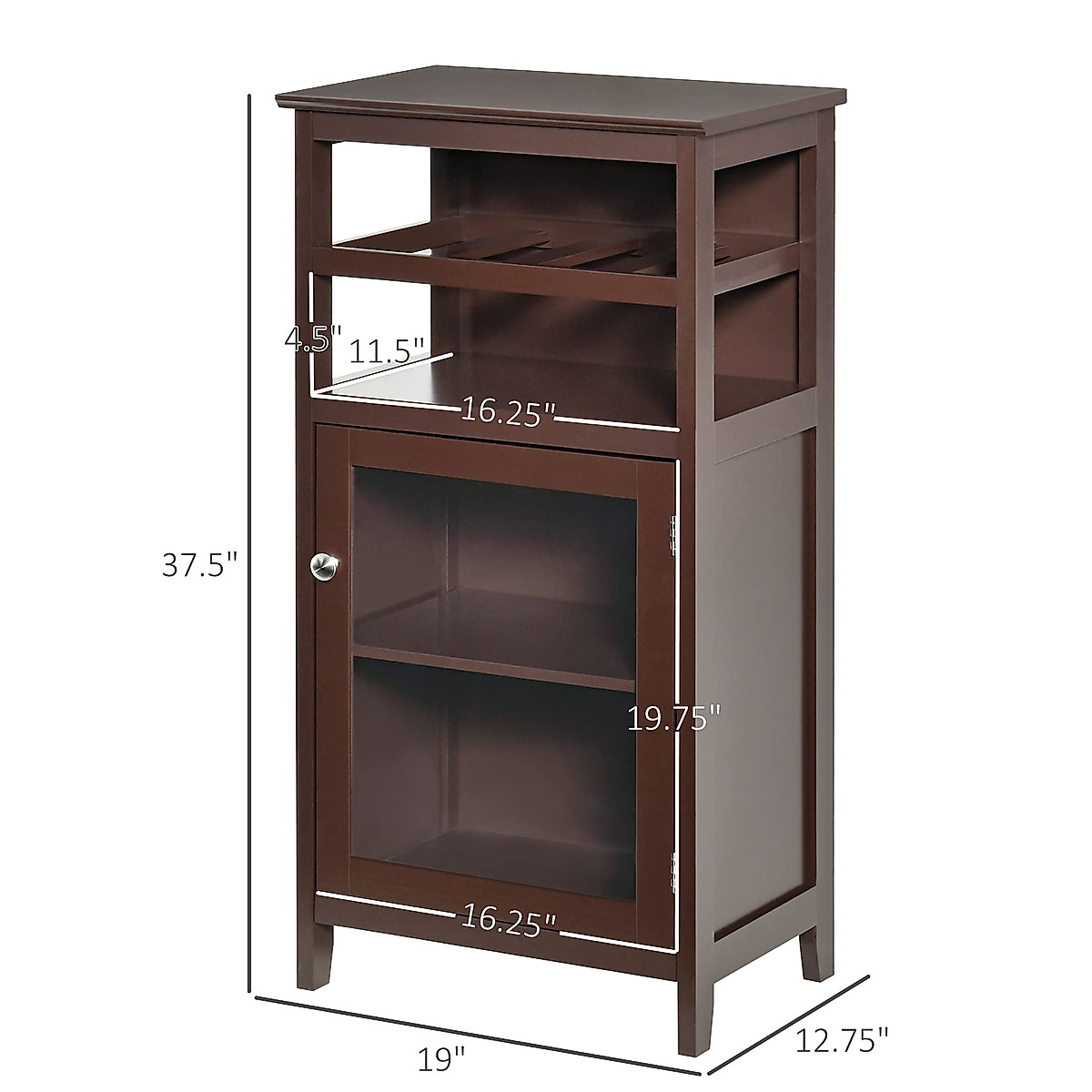 HOMCOM Wine Cabinet with 4 Bottle Wine Rack, Open Shelf, Acrylic Door Cabinet with Adjustable Shelf, Espresso