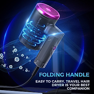 Hair Blow Dryer, Foldable Handle 1800W Ionic Travel Hiar Dryer, Constant Temperature Hair Care Without Hair Damage