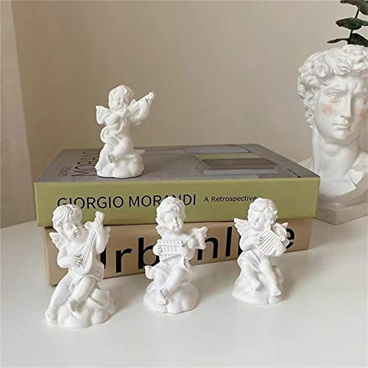 Set of 4 x 2.5'' Mini Angels Figurines Cherubs Angels Resin Garden Statue Figurine, Garden Statues Rustic Home Decor, Adorable Music Angel Sculpture Memorial Statue(Music Angel)
