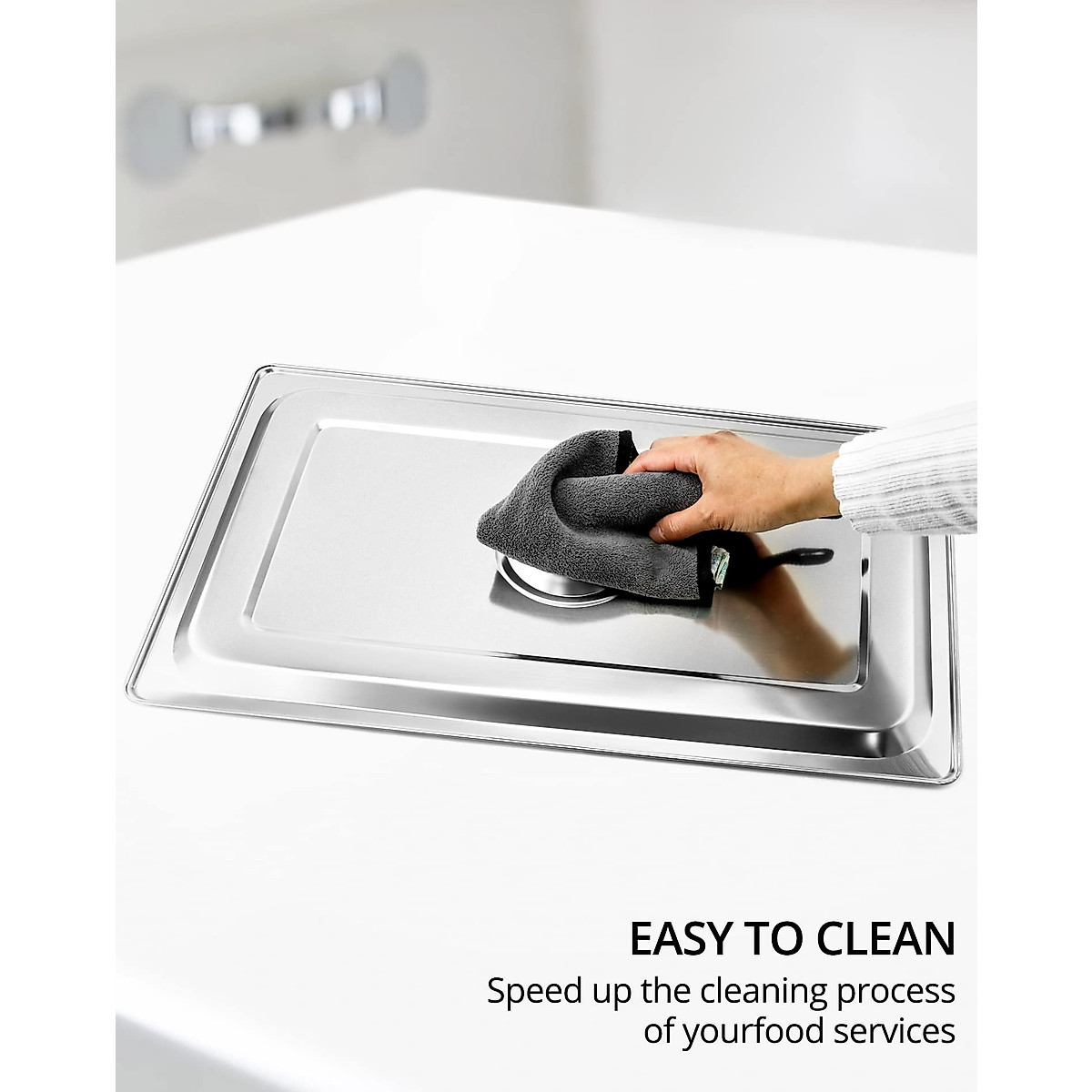 QWORK Full Size Stainless Steel Steam Table Pan Cover with Handle - Set of 2, Durable Lid for Steam Pans