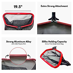 Aquatix Pro Pool Skimmer Commercial Grade with 4-12 feet 1.1mm Thick Silver Telescopic Pole & EZ Clips for Above Ground & Inground Swimming Pools, Fine Mesh Bag Removes All Debris!