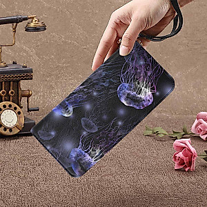 InterestPrint Women's Magical Space Jellyfish Under Water with Lights Cosmos Credit Card Wallet Clutch Purse, Huge Storage Capacity