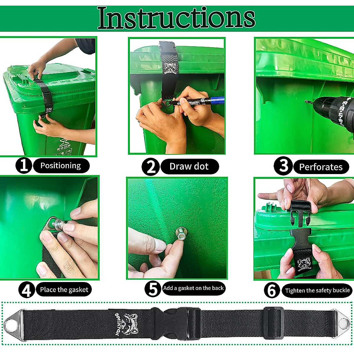 SPMKTQK Trash Can Lock, 4Pcs Trash Can Locks for Animals-Long Lasting, Adjustable Garbage Can Lid Locks for Outside Squirrel, Bear Proof Trash Can Lid Lock, Garbage Can Locks for Various Bins (4)