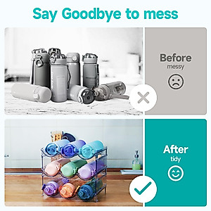 Sbosbo Water Bottle Organizer, Stackable Bottle Storage Rack, 3 Pack Water Bottle Holder for Kitchen Fridge Cabinet Organization and Storage, Plastic Wine Rack/Drink Bottle Holder, Clear