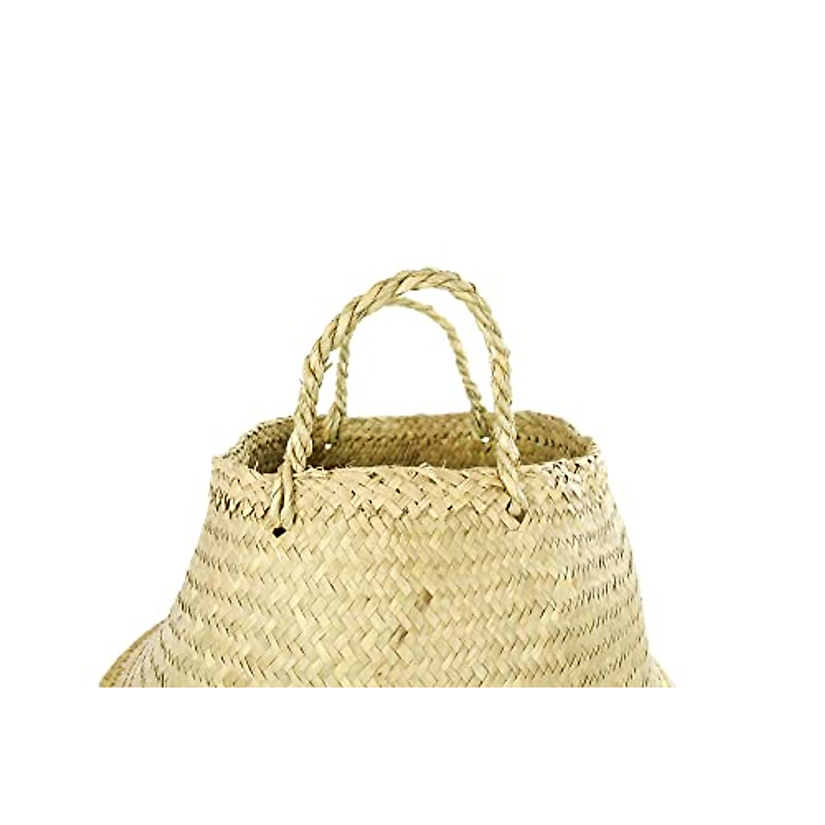 Creative Co-Op Beige & Black Natural Seagrass Collapsible Handles & White Tassels Basket