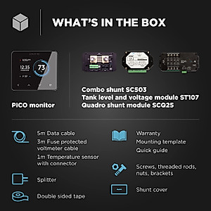 Simarine Pico Blue Battery Monitor System Set, Multi-Voltage, Lead Acid & Lithium Battery Compatible, Tank Monitoring, Shunt 500 A (Bezel, Silver S)