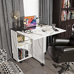 3imothrix Folding Dining Table, Dinner Table with Drawer and Storage and Shelves, Space Saving Dining Table with 6 Wheels, Kitchen Table for Small Spaces (Black)