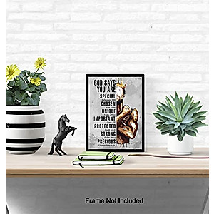 Motivational Black Art - Religious Wall Decor - African American Wall Art - Afro Wall Art - Christian Gifts for Men - Inspirational Scripture - Man Cave Home Office -Bible Verses -Spiritual Wall Decor