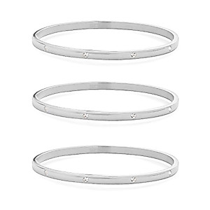 Edforce Stainless Steel Women's Stackable Set of 3 CZ Cubic Zirconia Bangles Bracelets (Silver, 8.5")