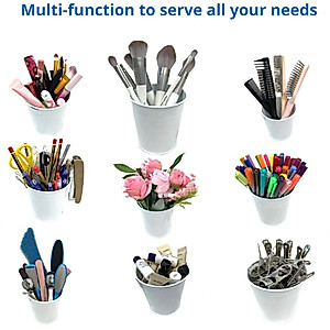 ShopLaLa Bundle - 4 Inch White Metal Flower Pots + Wooden Plant Holder, Vertical Garden Planter, Live Plant Wall System Outdoor Wall Mounted Planter, Hanging Herbs Planters, Green Wall Decoration