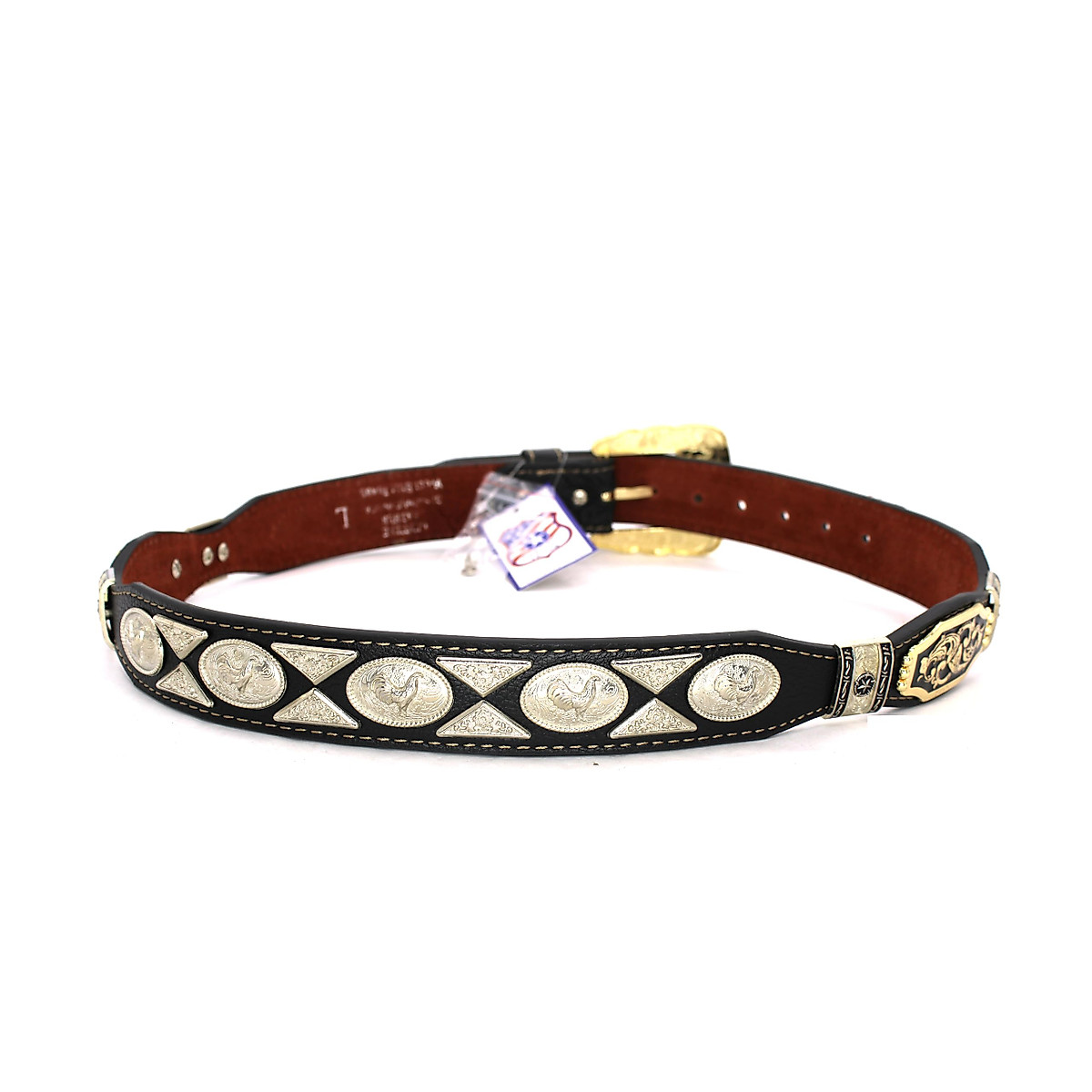 West Star Texas Mens Women Western Cowboy Thick Leather Belt Longhorn Horse Rooster Cowboy Prayer Sheriff Star Emblem 111E Rooster BK Floral L