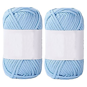 2 Pack Light Blue Soft Cotton Knitting Yarn Elastic Fabric Crochet Cloth Yarn for Bag,Basket,Cushion