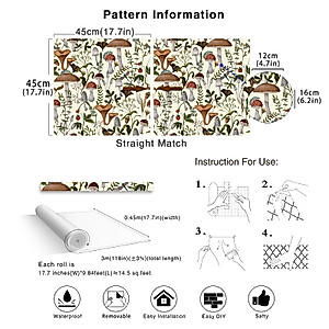 HAOKHOME Boho Peel and Stick Wallpaper Mushroom Forest Removable Stick on Contact Paper for Kitchen Bathroom Beige/Brown/Green 17.7in x 9.8ft