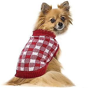 Dog Sweater, Nobleza Turtleneck Thick Knitted Cat Sweater with Classic Plaid Pattern, Warm & Soft Dog Christmas Outfit for Small Medium Large Dogs Puppies Cats