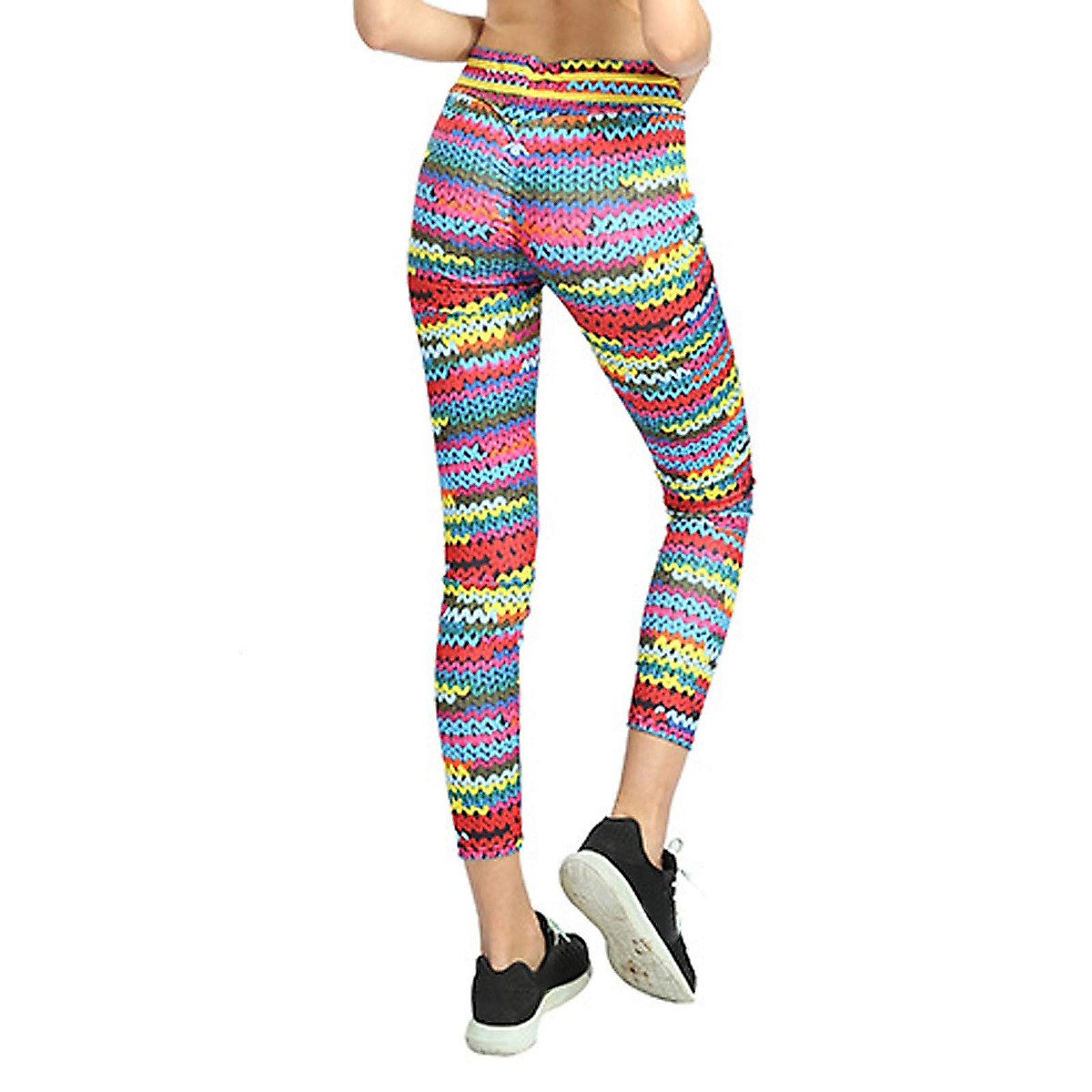 Bblulu Womens High Waist Yoga Pants Colorful Knitted Printed Tighs Workout Athletic Running Compression Exercise Gym Leggings