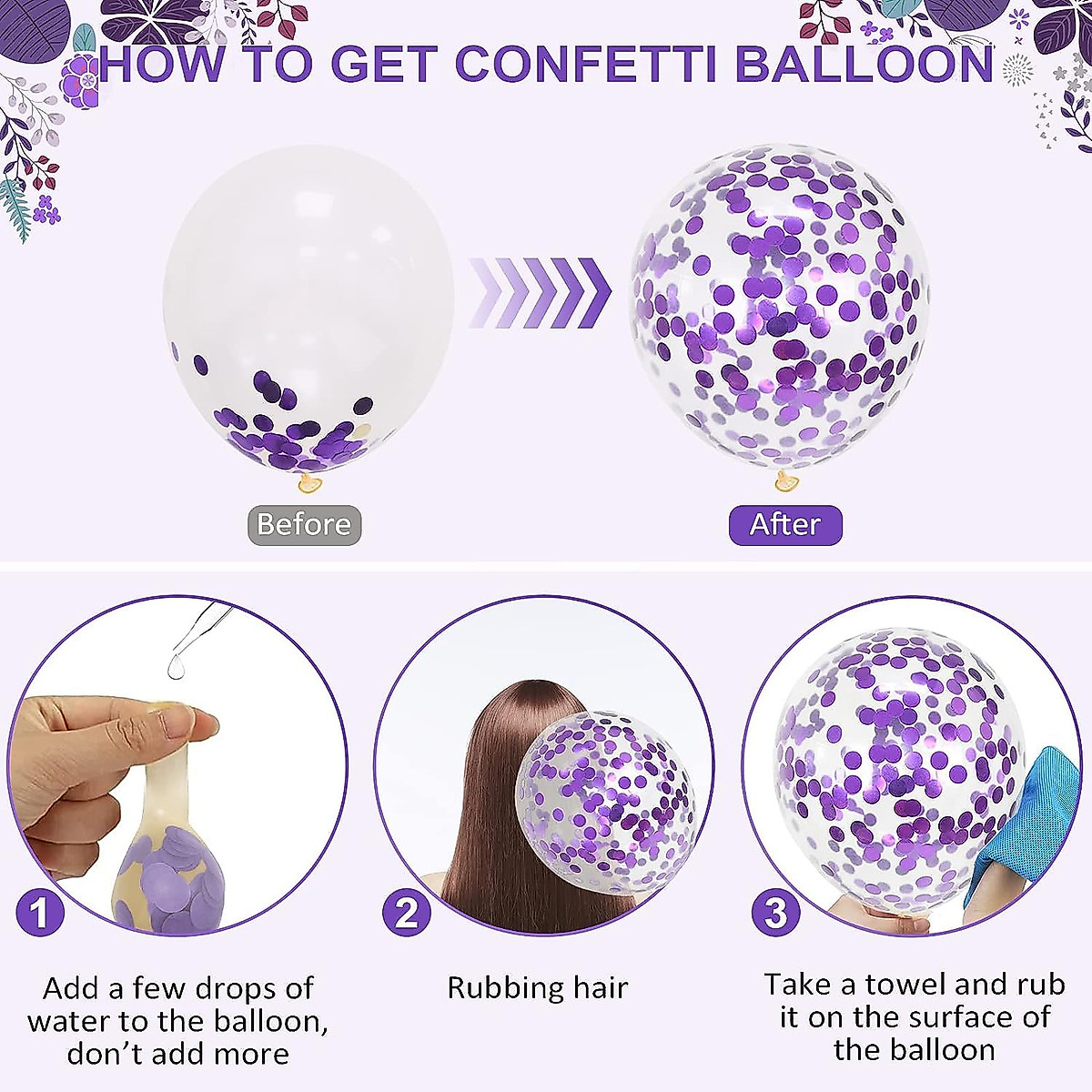 Lavender Purple Party Balloons, 70pcs 12inch Lilac Light Purple White Balloons for Garland Arch, Purple Metallic and Confetti Balloons for Birthday Baby Bridal Shower Wedding Girls Party Decorations