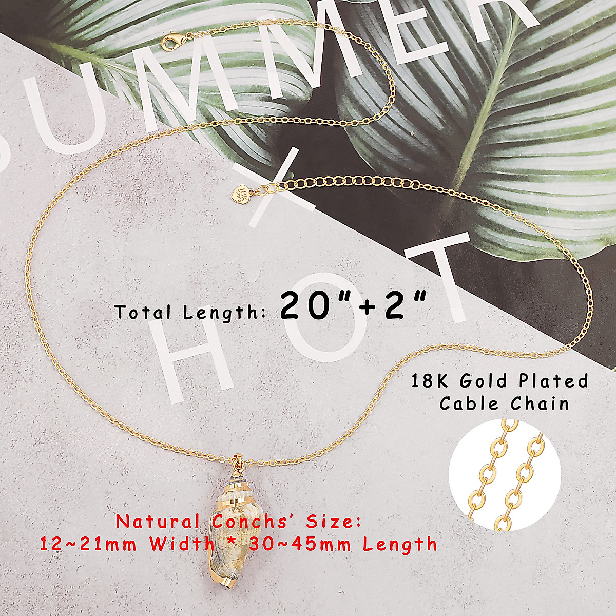 Aobei Pearl Natural Conch Necklace for Women Bohemian Seashell Pendant Necklace 18K Gold Chain Choker Adjustable Hawaii Beach Layering Jewelry 20”