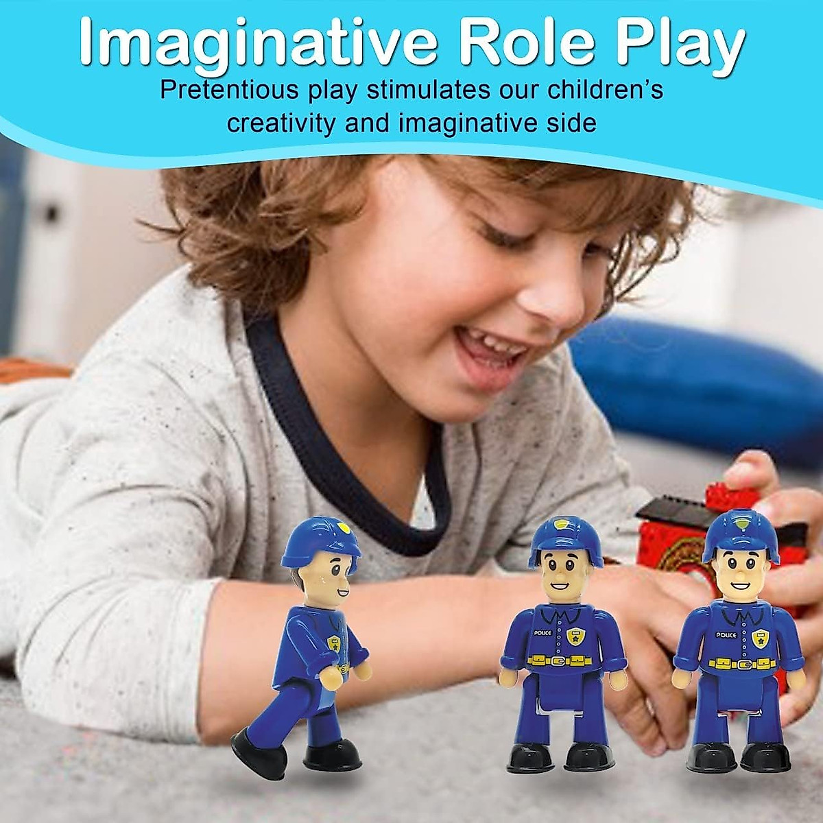 FUNERICA Police Officer Toy Figures- 4 Detailed Policeman & Police Chief - Imaginative Play Police Action Figures for Toddlers & Kids Roleplay - Little People Figurines - Mini Community Helpers