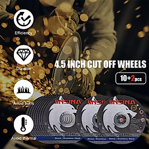 JINSINA Cut Off Wheels 12 PCS, 4 1/2 Inch Metal and Stainless Steel Cutting Wheel, Fast Cutting Disc for Angle Grinder (4-1/2 x .045 x 7/8inch) 10+2pcs
