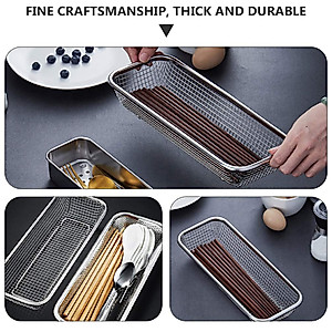 Cabilock Utensil Caddy Stainless Steel Cutlery Mesh Tray Utensils Silverware Kitchen Cabinet Drawer Organizer Tray Storage Basket for Kitchen Countertop Organization Silver Clear Silverware Organizer