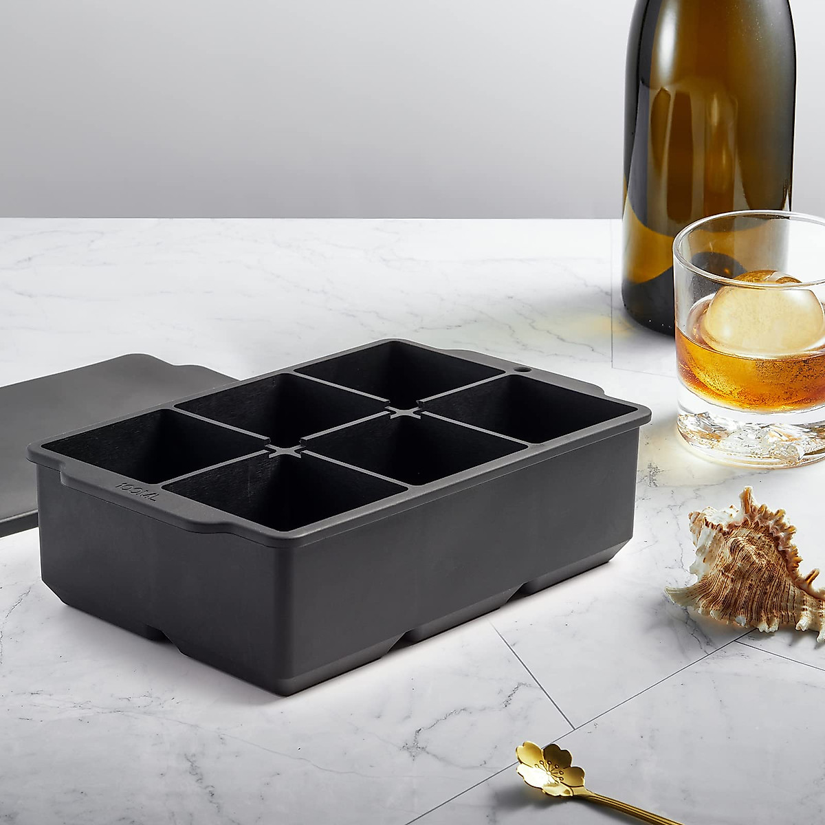 Nax Caki Large Ice Cube Molds Tray with Lid, Stackable Big Silicone Square Ice Cube Mold for Whiskey Cocktails Bourbon Soups Frozen Treats, Whiskey Gifts for Men from Daughter Wife Son Kids