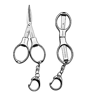 Folding Scissors, 2 PCS Secure Portable Keychain Travel Scissors, Stainless Steel Retractable Knife, Secure Portable Travel Travel Scissors for Home, Office, Fishing