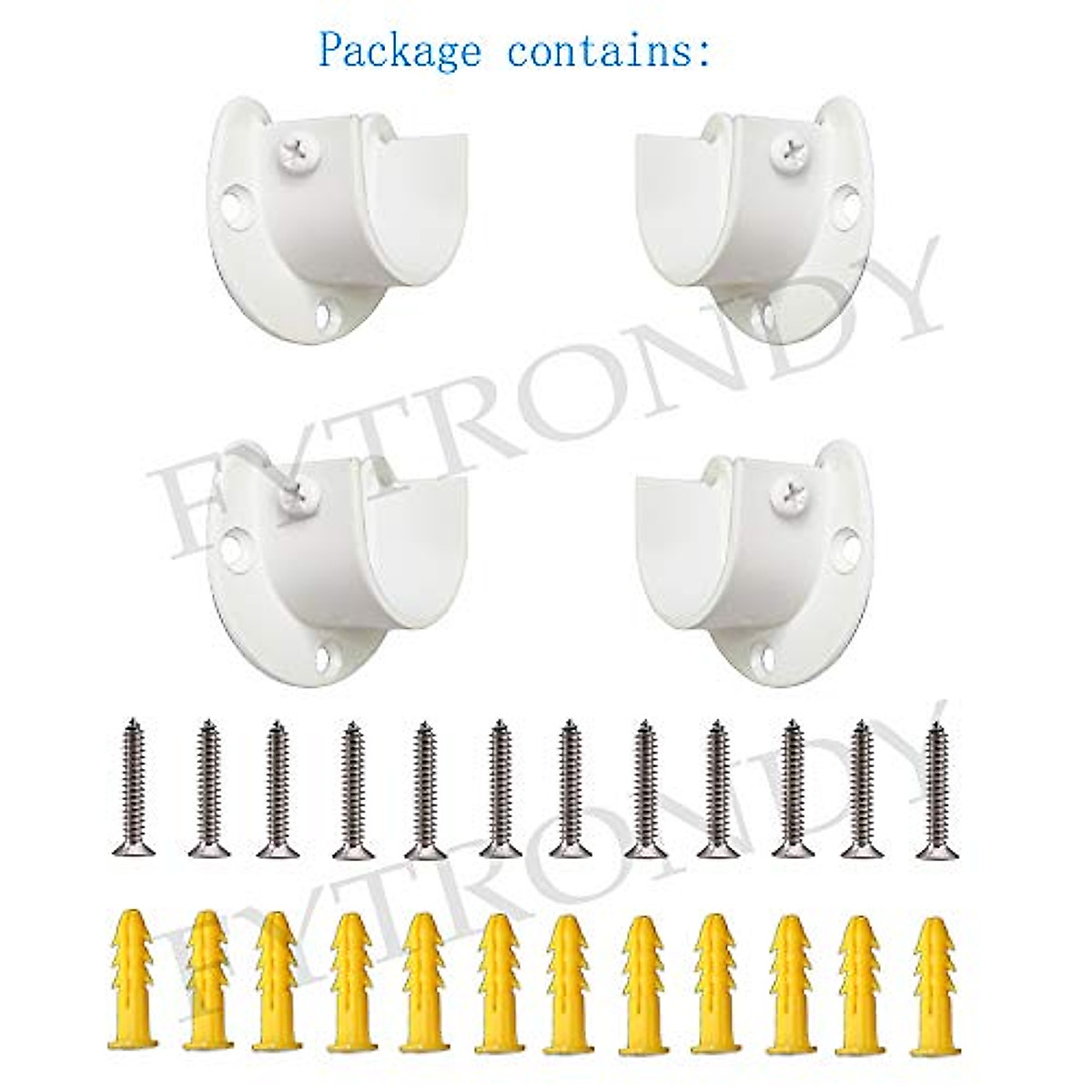 FYTRONDY White Edition Stainless Steel Closet Rod Bracket, U-Shaped Open Type Socket Bracket, Wardrobe Bracket, Shower Curtain Rod Pole End Supports Sockets Flange (1-1/4 INCH, 4 Pack)