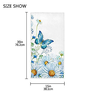 MERRYSUGAR Hand Towel Butterfly Daisy Vintage Soft Highly Absorbent Face Towel Dish Towel Bathroom Towels 30X15 inch Towels for Gym,Yoga,Kitchen and Bath