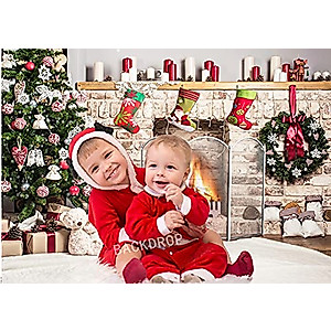 7x5ft Christmas Photography Backdrop Christmas Fireplace Backdrop White Brick Fireplace Bear Christmas Tree Backgrounds Children Photography Studio Prop