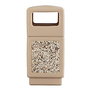 Safco Products Canmeleon Outdoor/Indoor Aggregate Panel Trash Can 9472TN, Tan, Natural Stone Panels, Outdoor/Indoor Use, 38-Gallon Capacity