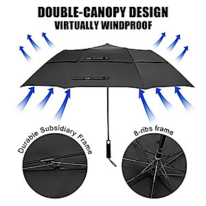 G4Free 62 Inch Portable Golf Umbrella Large Oversize Double Canopy Vented Windproof Waterproof Automatic Open Stick Umbrellas for Men Women(Black)