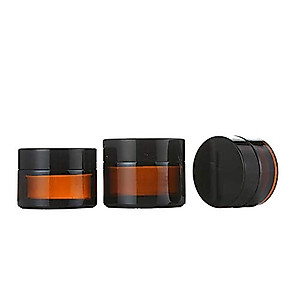5Pcs 10ml 0.35oz Travel Size Empty Refillable Amber Glass Cosmetic Containers Round Sample Jars Pot Vial Bottle with Inner Liners and Black Lids for Face Creams Lotions and More