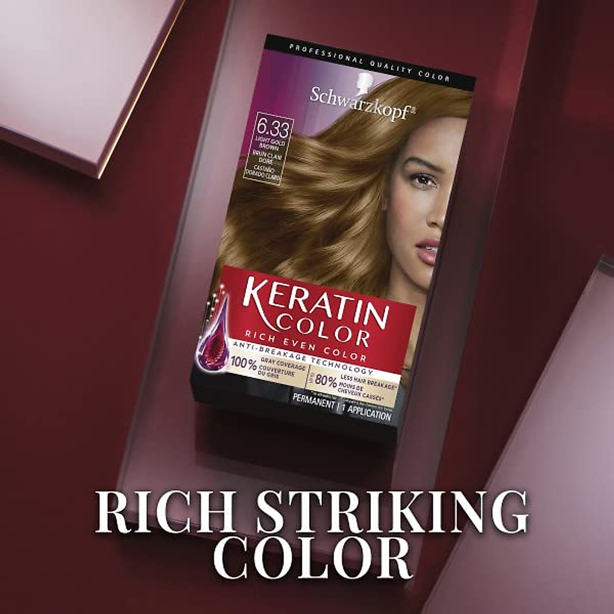 Schwarzkopf Keratin Color Permanent Hair Color Cream, 6.33 Light Golden Brown