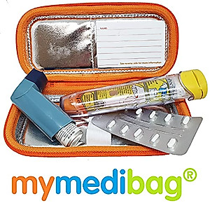 MyMediBag Double Epipen Holder | Hardcase Insulated Epipen Case | Highly Visible and Noticeable EpiPen Carrier Bag in Case of an Emergency | Bright Orange Epipen Carry Case Insulated Pouch