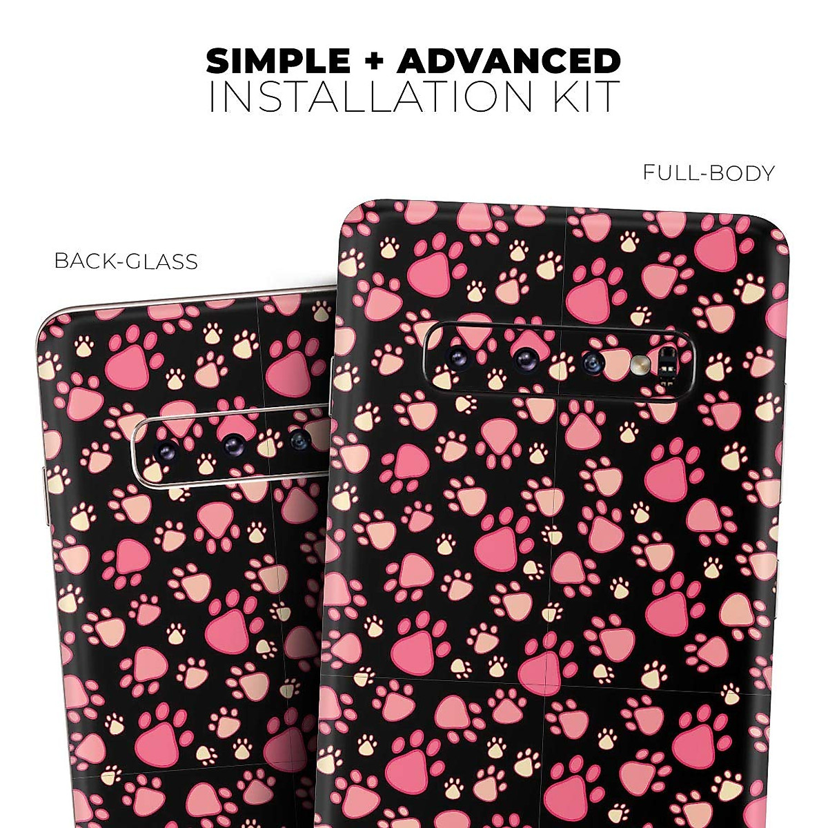 DesignSkinz Pink Paw Prints on Black Protective Vinyl Decal Wrap Skin Cover Compatible with The Samsung Galaxy S20 (Screen Trim & Back Glass Skin)