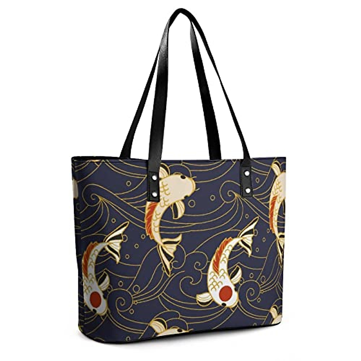 Womens Handbag Fish And Waves Leather Tote Bag Top Handle Satchel Bags For Lady