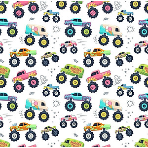 Monster Truck Party Birthday Gift Wrap Paper Folded Flat 30 x 20 Inch, 3 Sheets