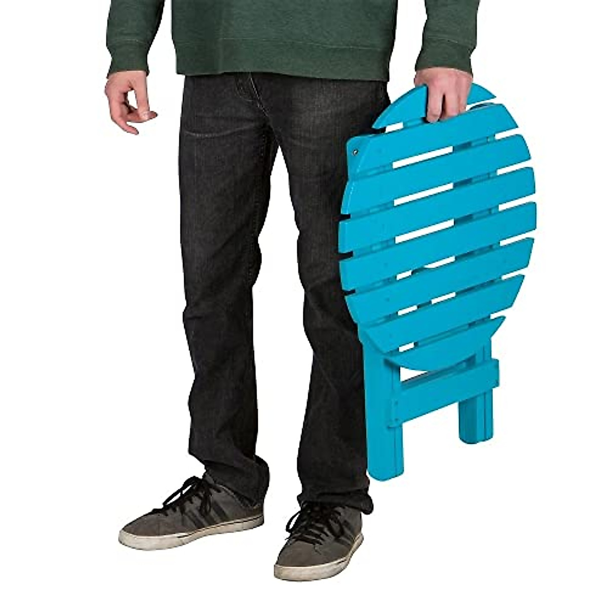 Classic Design Adirondack Round Folding Patio Table with Slated Top & Genuine Cedar Wood Construction | Aqua Blue Color Weatherproof Finish Best for Indoor Outdoor Use | Water & Rust Resistant