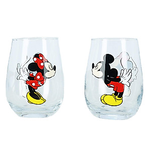Disney Kissing Mickey and Minnie Mouse Couples Stemless Glasses, Set of 2, 15 ounce