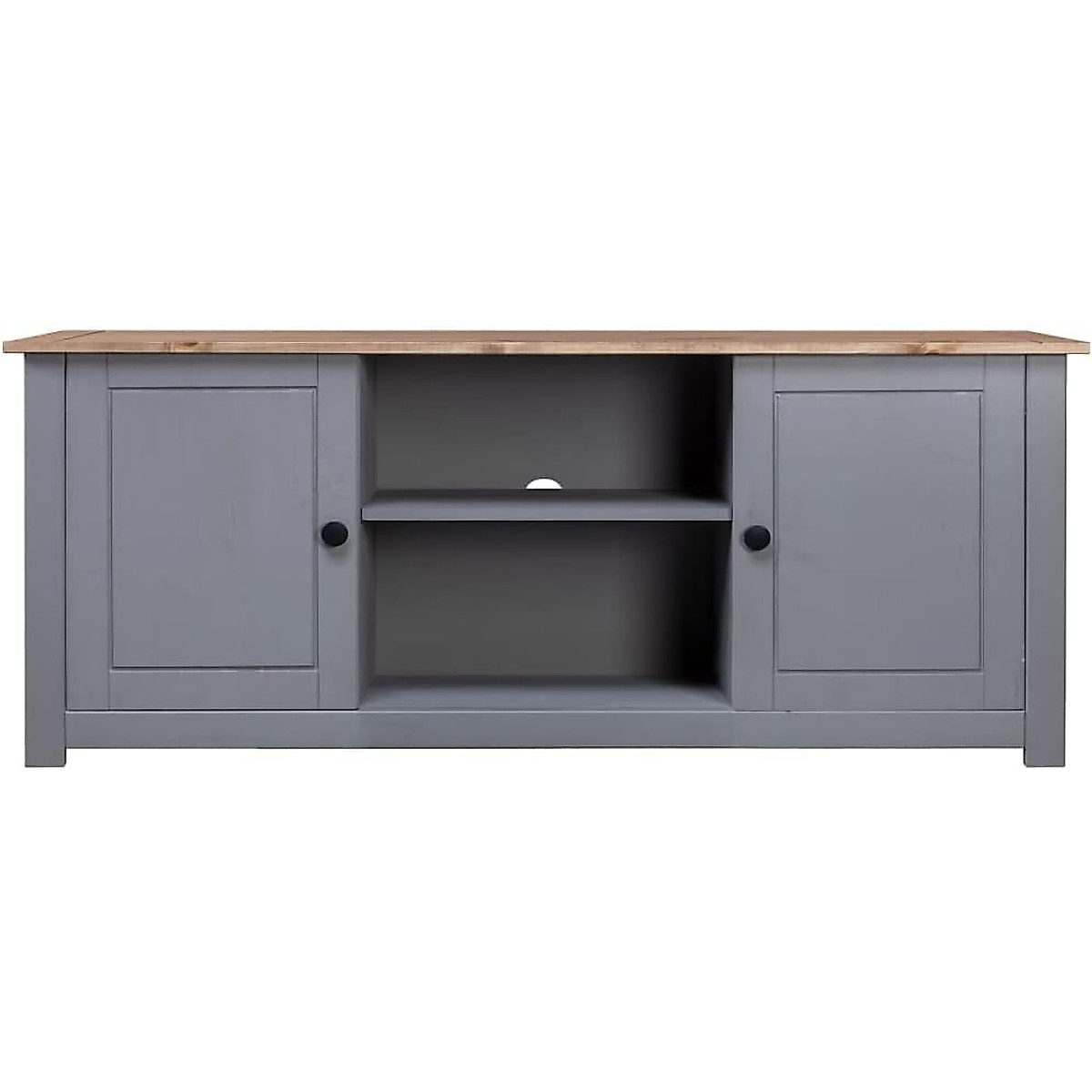 vidaXL Solid Pine Wood TV Stand - Panama Range - Gray, Retro Design, Ideal for Living Room, 47.2"x15.7"x19.7" with 2 Doors, 2 Compartments, Scandinavian Style