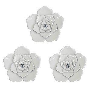 Metal Flower Wall Art Multiple Layer Decor for Indoor Outdoor Home Bedroom Living Room Office Garden Set of 3(White)