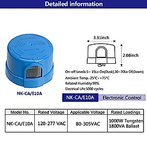 YXQ Photocell Sensor, NK-CA/E10A Auto On Off Photocell Switch, Twist Lock Photocell for LED Barn Light, Area Light, Street Light, Parking Lot Lights Dusk to Dawn Light Sensor, Blue