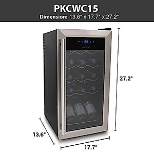 nutrichef 15 Bottle Refrigerator-White And Red Chiller Countertop Cooler-Freestanding Compact Mini Wine Fridge, Digital Control, Stainless Steel Door