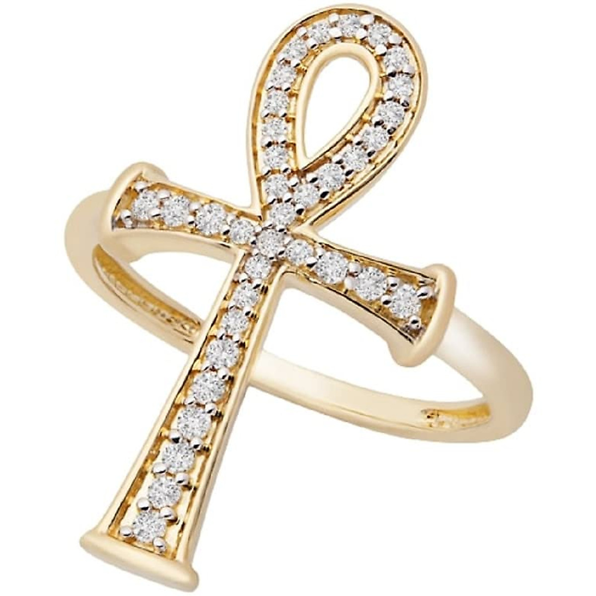 1/4 CT Round Cubic Zirconia Ankh Cross Cocktail Religious Ring 14k Yellow Gold Finish Ring Size-9