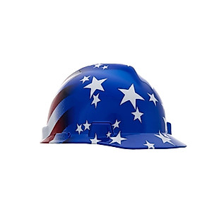 MSA 10052945 Freedom Series V-Gard Cap Style Safety Hard Hat with Fas-Track III Ratchet Suspension | Polyethylene Shell, Self Adjusting Crown Straps - Standard Size in Stars & Stripes