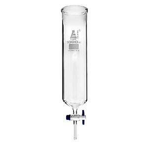 EISCO Dropping Funnel, 1000ml - PTFE Key Stopcock, Open Top, Cylindrical - Ungraduated - Borosilicate Glass