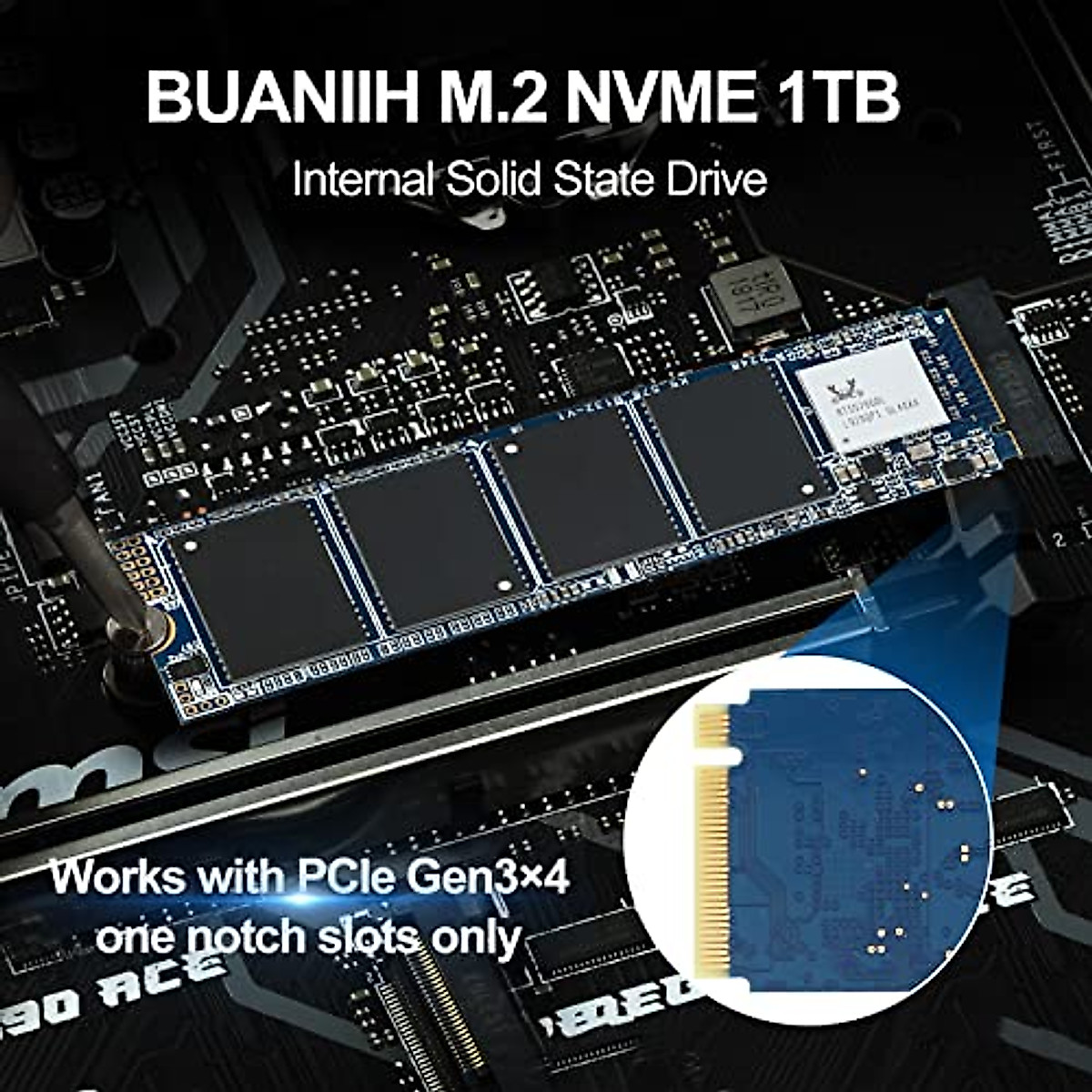 BUANIIH SSD 1TB PCle 3.0x4, NVME M.2 2280, Internal Solid State Drive,Storage and Memory Expansion for Gaming,Speeds of up-to 3400MB/s