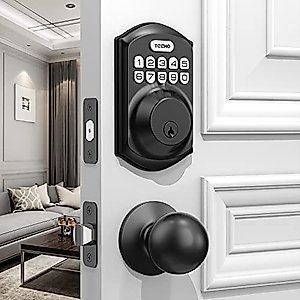 TEEHO TE001K Keyless Entry Door Lock with Handle - Electronic Keypad Deadbolt with Door Knob - Deadbolt Smart Lock for Front Door - Auto Lock - Easy Installation - Matte Black