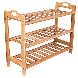 BirdRock Home 3 Tier Free Standing Shoe Rack with Handles - Natural Bamboo - Wood - Closets and Entryway - Storage Organizer Stand - Fits 9 Pairs of Shoes